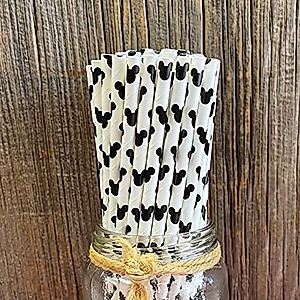 Mickey Mouse Inspired Paper Straws - Black White - 100 Pack - Outside the Box Papers Brand