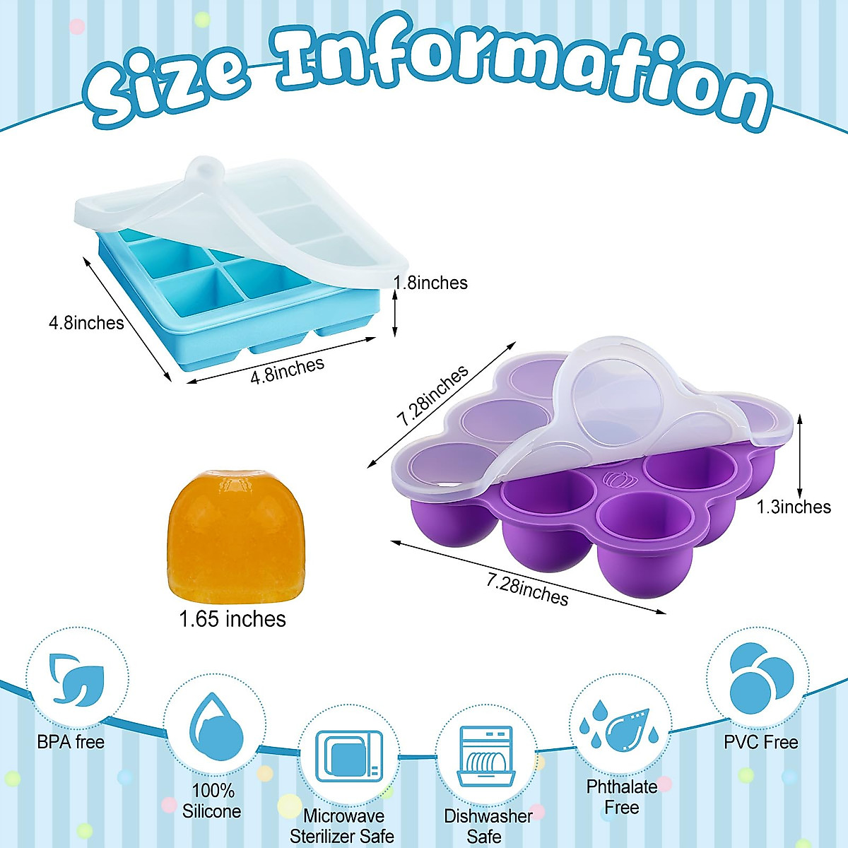 Hoolerry 4 Pcs Baby Food Storage Container Silicone Baby Food Freezer Tray with Clip on Lid, Baby Food Trays for Freezing for Freezing Baby Food Breast Milk Fruit Purees Vegetables