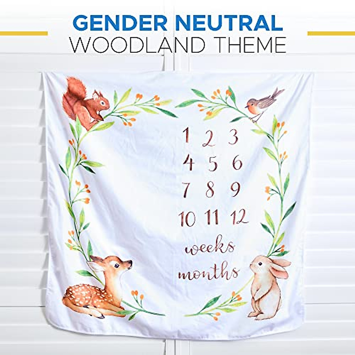 Baby Monthly Milestone Blanket Woodland - Baby Girl Gifts & Baby Boy Gifts - Watch Me Grow Woodland Nursery Décor - European Design - Gender Neutral for Newborn Girl & Boy