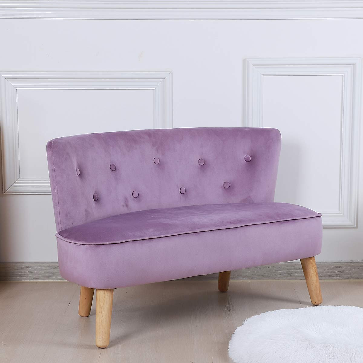 Yoonnie room 2-Seat Kid Sofa Couch with Velvet Fabric,Kid Sofa Chair with Wooden Frame for 3-6 Age Children Gift,35.6" Length, Purple