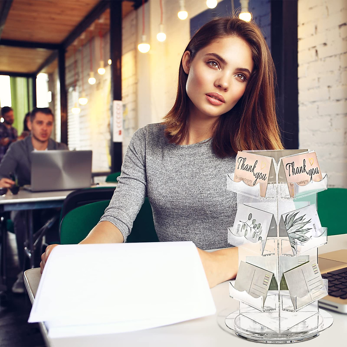 Spiareal Spinning Clear Business Card Holder Holds 3.5" x 2" Appointment Cards Rotating Display Stand Acrylic Stand 3 Tier Brochure Display Holder for Office Supply Home Desk(5.9 x 9.8 Inch)