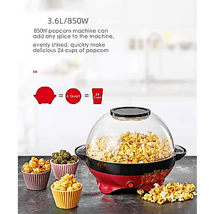 Automatic Stirring Popcorn Maker Popper, Electric Hot Oil Popcorn Machine with Measuring Cap & Built-in Reversible Serving Bowl, Great for Home Party Kids-1
