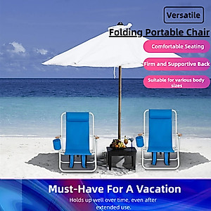 FXLCMUS Lightweight & Folding Beach Chair - 2 Pcs Portable Patio Chair for Outdoor Camping and Reading Lounging, with Cup Holder and Adjustable Headrest