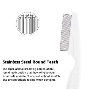 Stainless Steel Rounded Teeth Grooming Comb for Small Pets - Massage and Cleaning Tool for Chinchillas, Ferrets, Guinea Pigs, Rabbits (2 Pack, White)