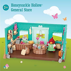 Li'l Woodzeez – General Store Dollhouse Playset 72Pcs – 2 Posable Doll Figures & 1 Storybook Included – Miniature Furnitures & Accessories – Stackable Playset for Kids 3+