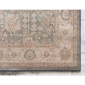 Unique Loom Utopia Collection Traditional Classic Vintage Inspired Area Rug with Warm Hues, 9' x 12' 2" Rectangle, Light Blue/Burgundy