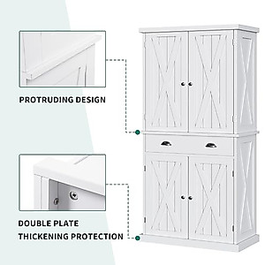 YITAHOME 72'' Farmhouse Kitchen Pantry Storage Cabinet, Tall Freestanding Cupboard with Drawer and Adjustable Shelves, Sideboard Buffet Cabinet for Kitchen, Dining Room, Living Room, White