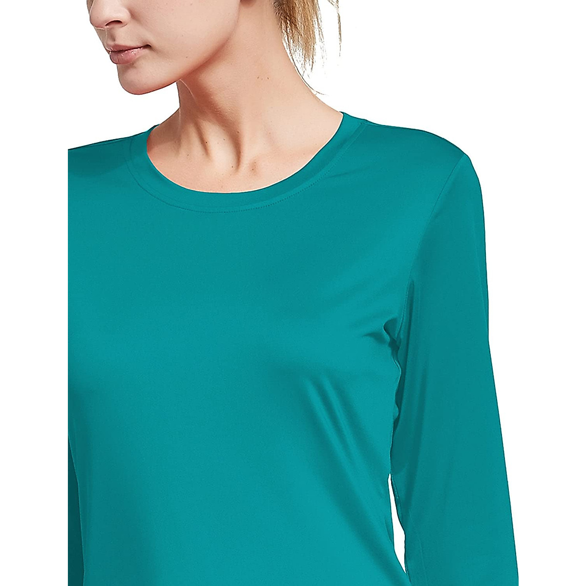 baleaf Women's Long Sleeve Running Shirts Workout Tops Athletic Gym Hiking T-Shirts Moisture Wicking Quick Dry Lightweight Stretchy Teal Size L