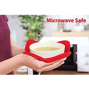 Majesty Trends Bowl Cozy Set of 4 Microfiber Huggers For Hot & Cold Bowls Microwave Safe Premium Quality Pot Holder This Heat Resistant Dishes Pads Can Use As Mittens (4 PCS)