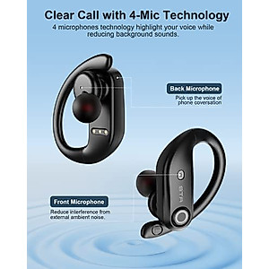 STADOR True Wireless Earbuds Bluetooth Headphones 100hrs Playback with Microphone Ear Hook in-Ear Buds Waterproof Earphones for Sports (Black)
