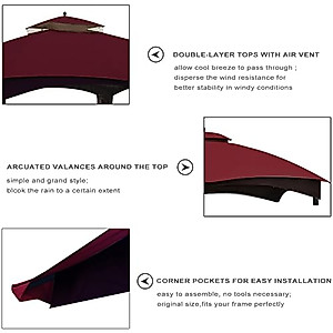 Eurmax USA High Performance Replacement Canopy Top for Lowe's Allen Roth Heavy Duty Gazebo Roof with Air Vent - 10x12 Gazebo Cover #GF-12S004B-1, Replacement Top Only (Burgundy)