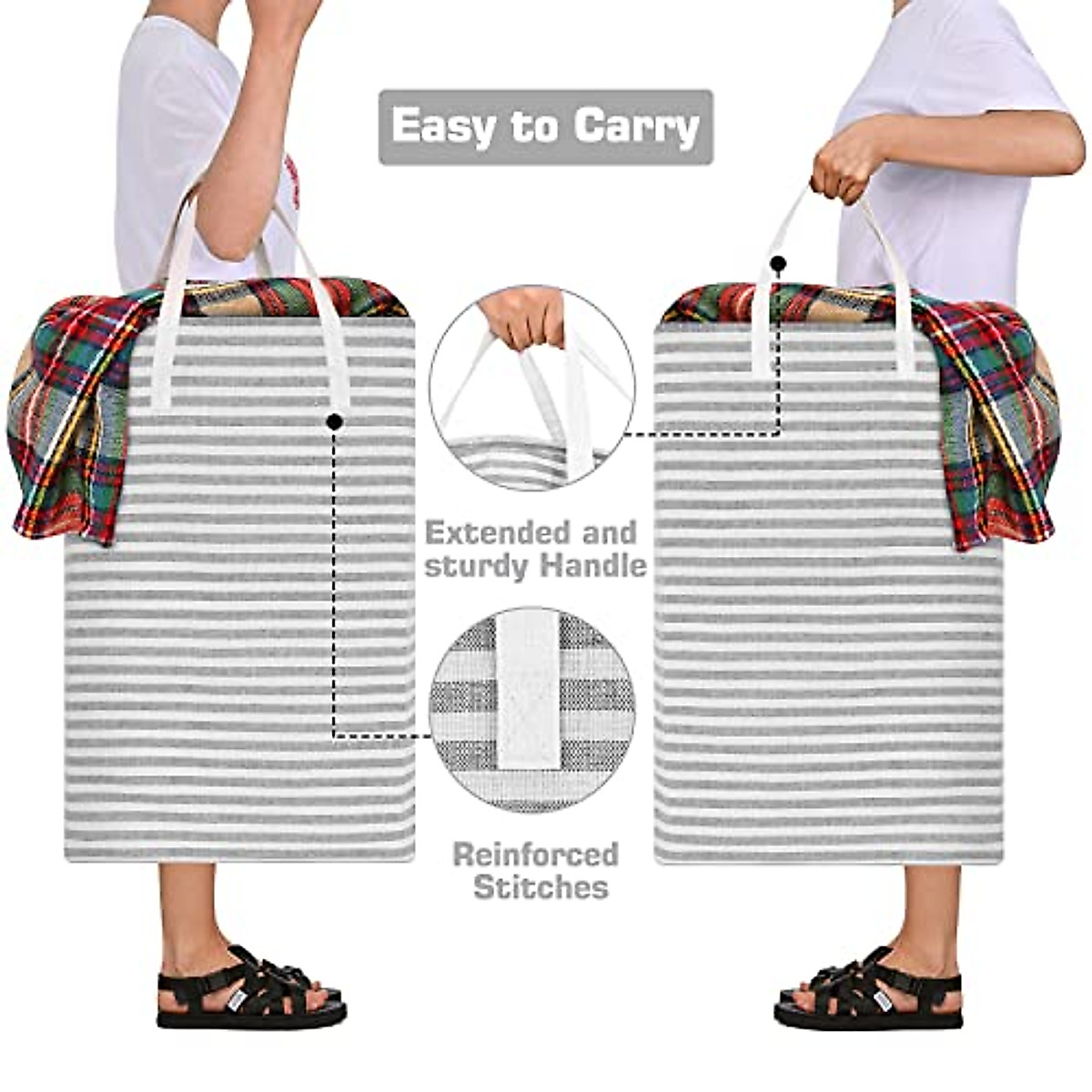 MecTo 72L Collapsible Laundry Hamper Freestanding Laundry Basket with Easy Carry Long Handles, Foldable Clothes Hamper Storage Basket for Bathroom Bedroom Dorm, Grey