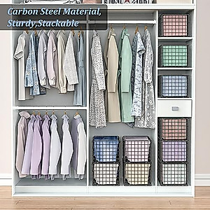 Retreat & Renew 2 Pack Metal Wardrobe Clothes Organizer,Drawer Organizers for Clothing,Closet Separation Storage Box for Underwear, Tops,Shirts,Jeans, Adjustable & Removable Dividers,Sturdy, (Black)