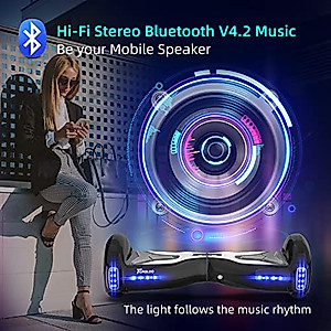 TOMOLOO Hoverboard, 6.5" Two-Wheel Self Balancing Scooters with LED Rhythm Lights and Bluetooth Speaker for Beginners（Children and Adults）