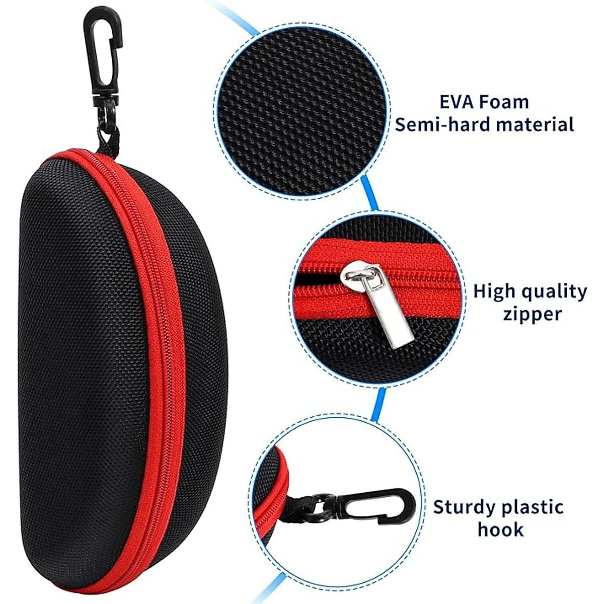 6 Pack Sunglasses Case Portable Travel Zipper Eyeglasses Case With Hook