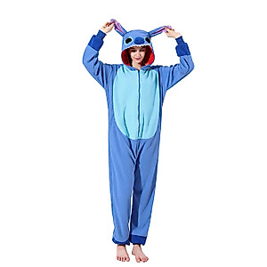 OGU' DEAL Stitch Adult Onesie Halloween Cosplay Costumes Anime Pajamas for Women and Girls,Zipper Closure