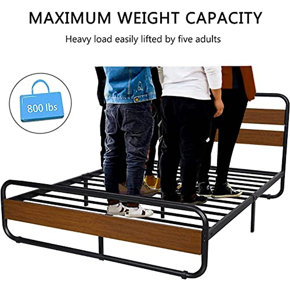 SHA CERLIN Full Size Metal Bed Frame with Wooden Headboard and Footboard, Heavy Duty Platform Frame with Under-Bed Storage, Noise Free, No Box Spring Needed, Walnut