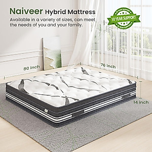 Naiveer King Size Mattress in a Box 14 Inch King Memory Foam Hybrid Mattress with Individually Wrapped Coils CertiPUR-US Certified Foam Medium Firm King Mattress for Back Pain & Overweight
