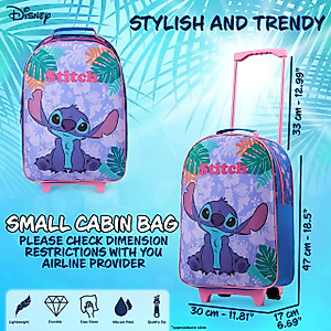 Disney Kids Suitcase - Foldable Trolley Bag 47 x 30cm, 2 Wheels Extendable Handle - Kids Gifts (Blue Stitch)