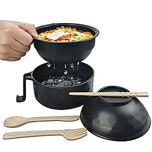 Ramen Cooker Ramen Bowl Set with Chopsticks Microwave Noodle,College Dorm Room Essentials for Girls for Boys Apartment-Black