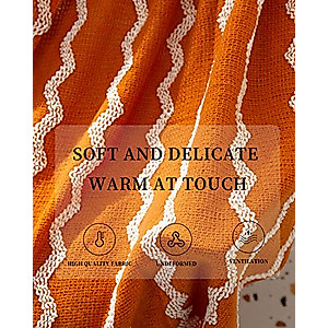 SPAOMY Fluffy Chenille Knitted Throw Blanket with Tassels Soft Cozy Lightweight Decorative Throw Blanket for Bed, Sofa, Travel- All Seasons (50x60 Inch, Dark Gold Wave)