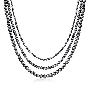 CHISOONBANNER Western Jewelry Navajo Pearl Necklace for Women Beaded Necklace Boho Vintage Choker (4mm+6mm+8mm)