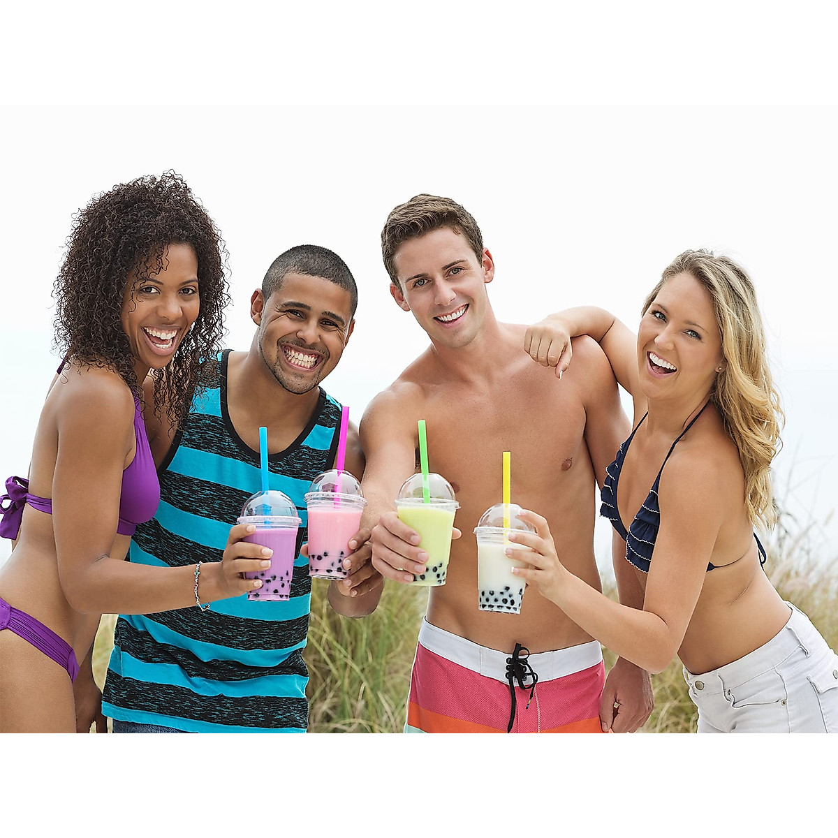 200 Pack Milkshake Plastic Straws, Multi Colors Jumbo Smoothie Straws, Lndividual package, for Bubble Tea and Milkshake.