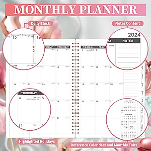 2024-2029 Monthly Planner Spiral Bound - 5 Year Monthly Planner/Monthly Calendar 2024-2029, Jul. 2024 - Jun. 2029, 6.4" x 8.5" - Pink Flower