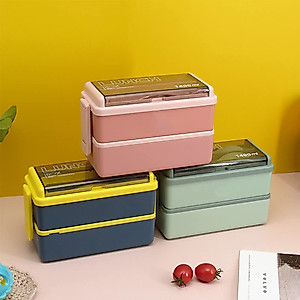 BentoMoment Upgrade Bento Box for Adult, 2 Layers Stackable Lunch Box with Tableware Dust Cover, 49oz Bento Salad Containers for Adults with 2 Removable Divider, Eco-Friendly Reusable Bento Box