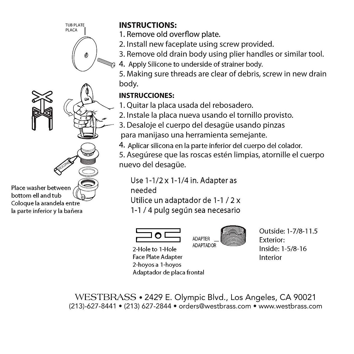 Westrbass Tip Toe Universal Tub Trim with One-Hole Faceplate, Satin Nickel, D931K-07