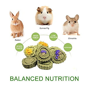 PeSandy Bunny Chew Toys for Teeth, Natural Pet Chew Toy Hand Made Timothy Hay Cakes for Chinchilla Guinea Pig Hamsters Holland Lop Prairie Dogs Squirrels Gerbils Rabbit Chewing & Molar Teeth, 9.5oz