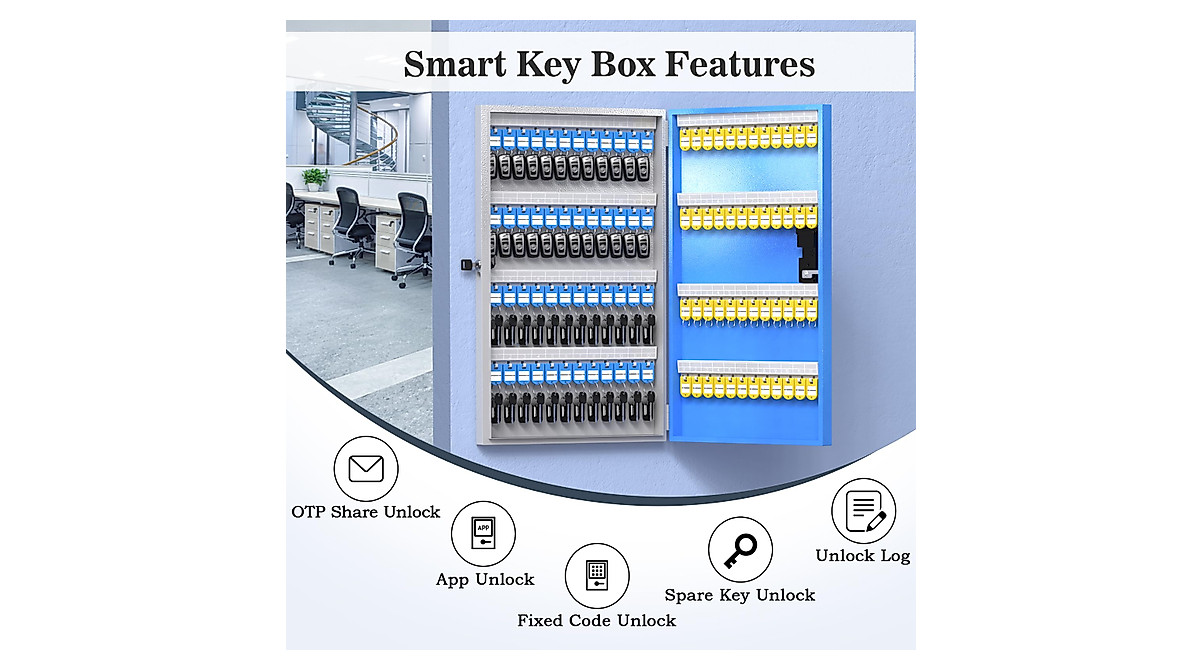 WeHere 96 Key Lock Box, Smart Key Cabinet OTP Share Half-Remote Unlock ...