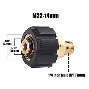 Tool Daily Pressure Washer Adapter, Female Metric M22 to 1/4 Inch Male NPT Fitting, 5000 PSI