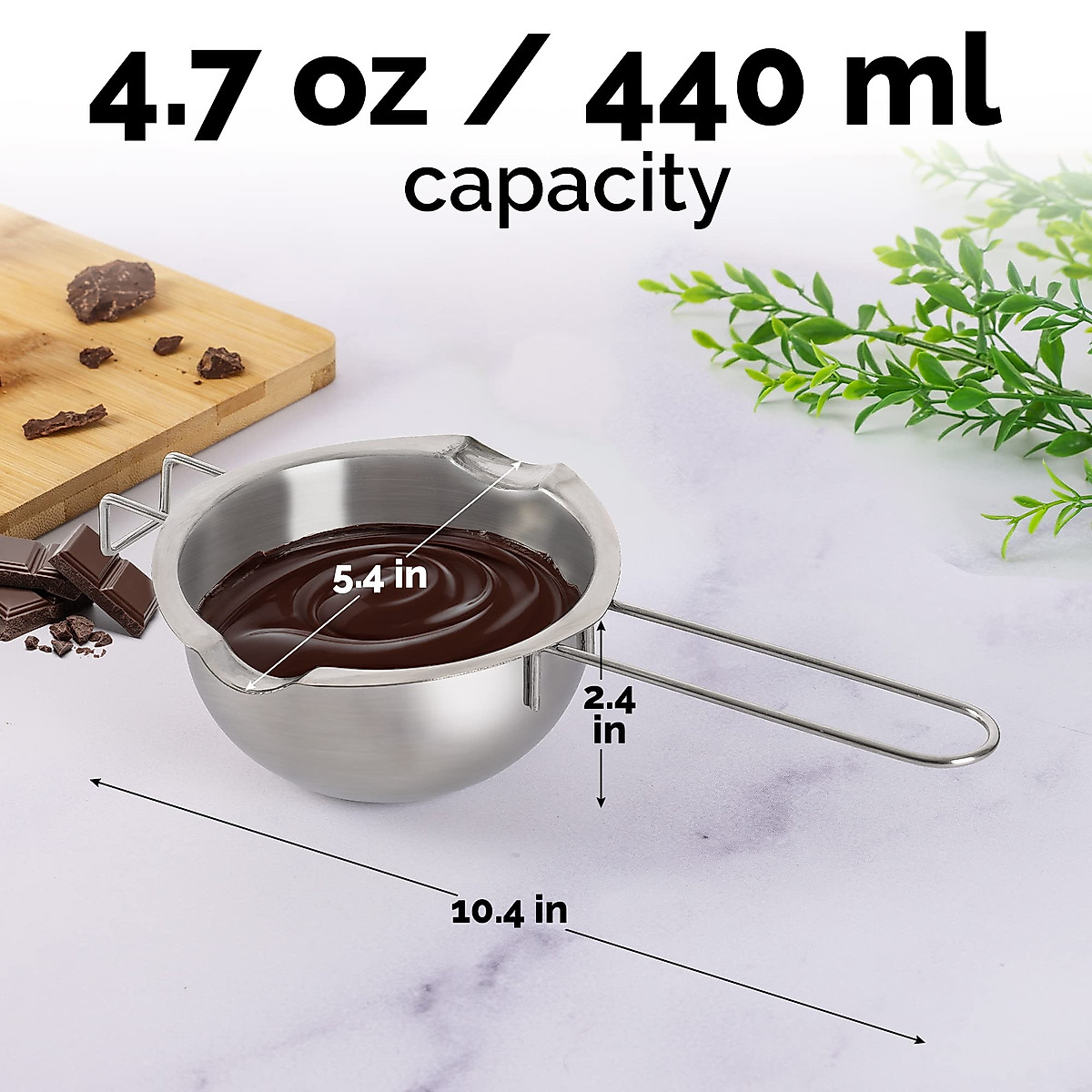 Zulay Double Boiler Chocolate Melting Pot - 18/8 Stainless Steel Heat Resistant Double Boiler Pot for Candle Making, Chocolate, Candy, Butter, Soap, Wax - 440ML Large Double Boiler Candy Melting Pot