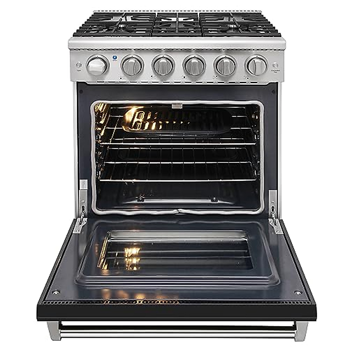 KOSTCH 30 inch Professional Freestanding Pro-Style Natural Gas Range or Liquid Propane Gas Range with 5 Burners, 4.55 cu.ft. Oven Capacity, in Stainless Steel - KOS-30RG03M (Black)