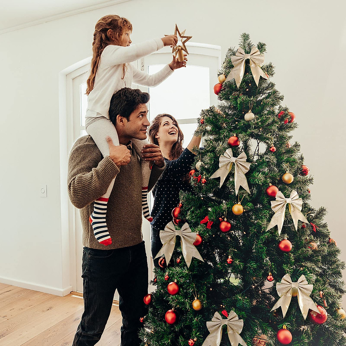 Christmas Velvet Ribbon Satin Ribbon Solid Color Wired Edge Ribbon Gold Trim Wrapping Ribbon Christmas Ribbon Decoration Soft Smooth Craft Ribbon for Bow Making (Gold, 2.5 Inch x 20 Yards)