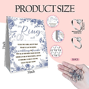 Guawubiang Bridal Shower Ring Game Card Set, 51Pcs Put a Ring on it Game Sign, Includes Ring Table Card and 50 Mini Silver Rings, Purple Floral Decoration Bridal Shower Party Supplies