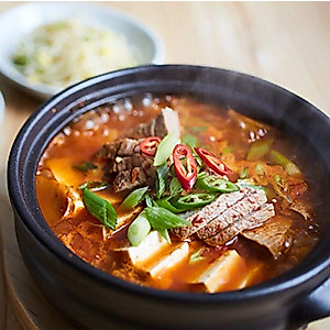 Crazy Korean Cooking Korean Stone Bowl (Dolsot), Sizzling Hot Pot for Bibimbap and Soup - Premium Ceramic (Medium with Lid)