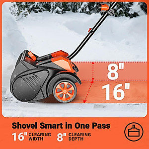 VOLTASK Cordless Snow Shovel with Wheels, 48V | 16-Inch | 4-Ah Brushless Cordless Snow Blower, Battery Snow Blower with Directional Plate & LED Lights (2 * 24V Battery & Dual Quick Charger Included)