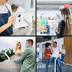 Anti-Theft Height Adjustable Kiosk Floor Stand CTA Secure Lockable Store Kiosk W/Height Adjustable Mechanism | for iPad 7/8/9 iPad Pro 11” Inch Samsung & Microsoft Tablets - White (PAD-PARAFDW)