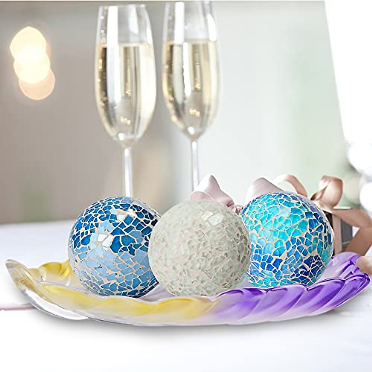 DomeStar Decorative Ball Set, 6PCS 2.4 Inches Mosaic Glass Orbs Centerpiece Balls Glass Balls