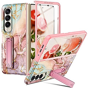 Btscase for Samsung Galaxy Z Fold 4 Case, Built-in Screen Protector with Adjustable Magnetic Kickstand, Full Body Dual Layer Rugged Shockproof Protective Cover for Galaxy Z Fold 4 5G, Rose Gold