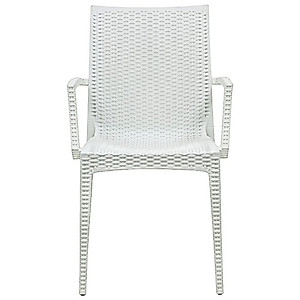 LeisureMod Hickory Weave Indoor Outdoor Patio Dining Side Armchair, Set of 2 (White)