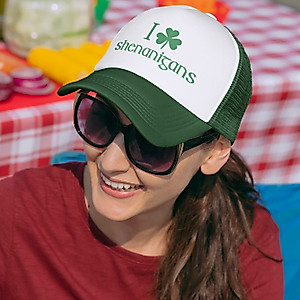 P&B I Shamrock Shenanigans, Irish St Patrick's Day Campaign Adjustable Unisex Hat Cap (Green/White/Green)