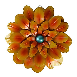 PENCK Metal Flower 13.4 Inch Wall Art Sculptures Layered Floral Hanging Wall Decor for Indoor Outdoor Front Porch Door Home Bedroom Living Room Office Garden Decorations (Yellow)