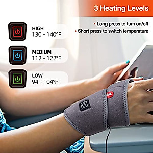 Comfheat Wrist Heating Pad Wrap for Pain Relief, Heated Wrist Brace Heat Therapy for Carpal Tunnel Relief, Sprains, Swelling, De Quervain's Tenosynovitis, Tendonitis Hand Pain - Left Right Hand Grey