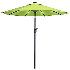 Sundale Outdoor 7 ft Solar-Powered 24 LED Lighted Patio Umbrella Table Market Umbrella with Crank & Push Button Tilt for Garden, Deck, Backyard, Pool, 8 Steel Ribs, Polyester Canopy (Apple Green)