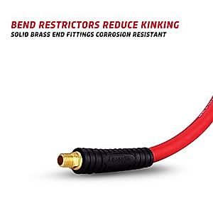 WYNNsky Rubber Air Hose,50-Feet x 3/8-Inch, 300 PSI, Red Heavy Duty Air Compressor Hose With Double 1/4" MNPT Brass Endings