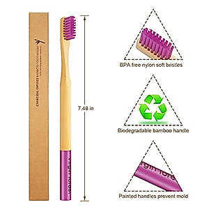 Virgin Forest 6 Pcs Biodegradable Bamboo Toothbrushes, Natural Eco-Friendly BPA-Free Toothbrushes, Best Travel Wood Toothbrush Set for Sensitive Gums