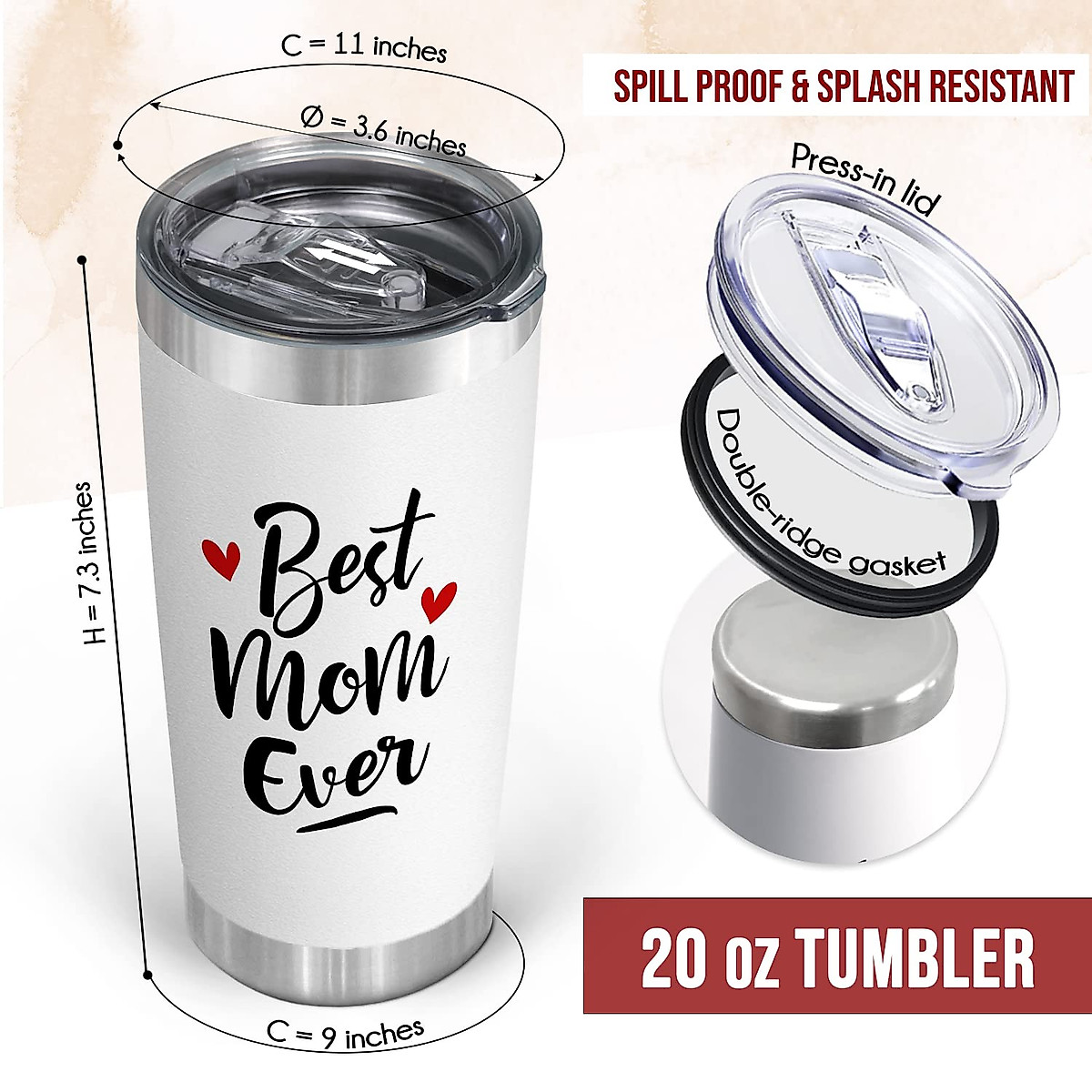 TEEZWONDER Gifts For Mom From Daughter, Son, Christmas, Mothers Day, Valentines Day, Birthday Gifts For Mom, Grandma, Mother In Law, Bonus Mom, New Mom Gifts For Women, 20 Oz Stainless Steel Tumbler